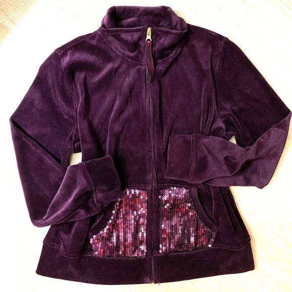 Onque Petite | Jackets & Coats | Purple Velour Jacket With Sequins So ...